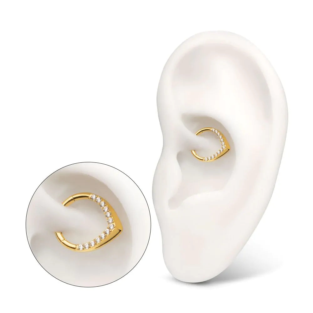 24Kt Gold PVD Titanium Pave Gem V-Shape Front Facing Hinged Segment Cl ...