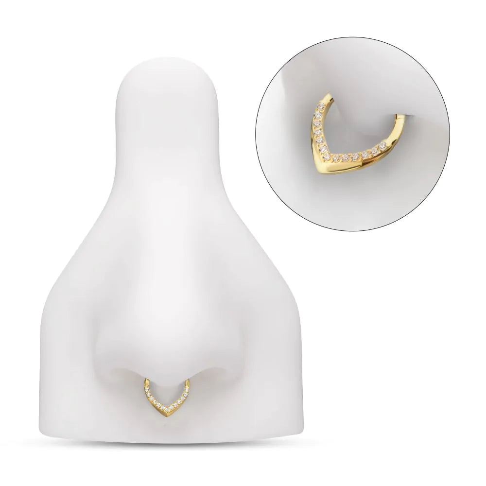 24Kt Gold PVD Titanium Pave Gem V-Shape Front Facing Hinged Segment Cl ...