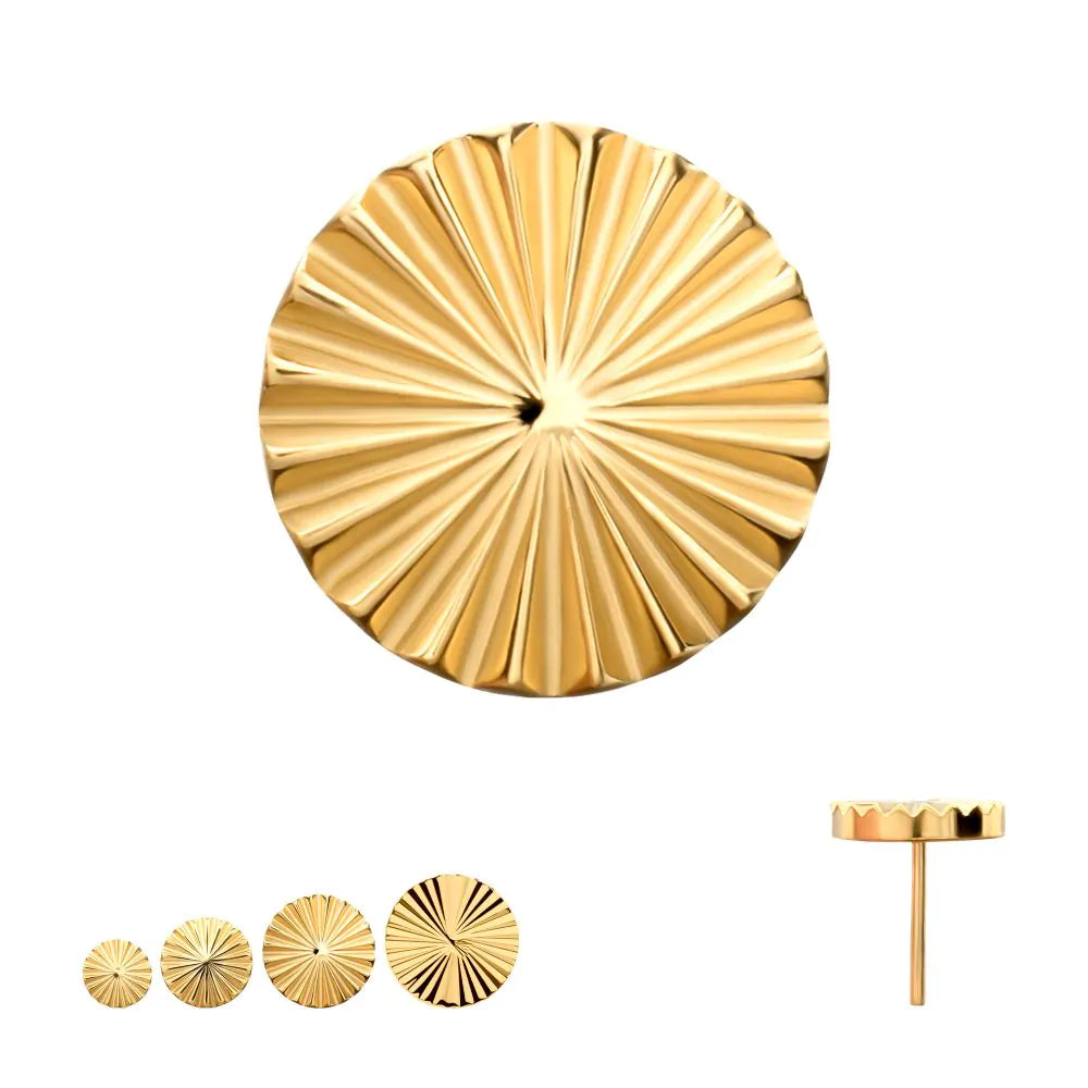 24Kt Gold PVD Titanium Threadless Radiant Corrugated Round Top – Elite ...
